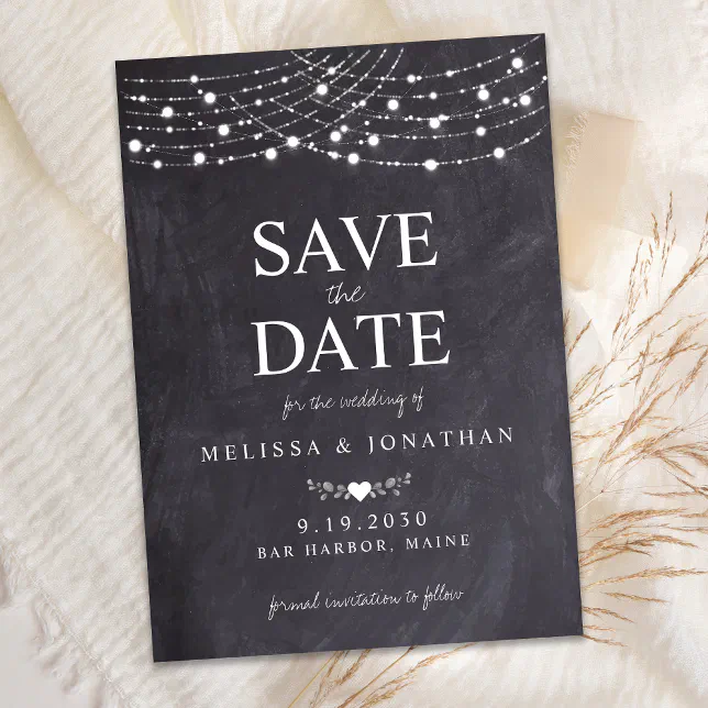 Rustic String Lights Slate Chalkboard Wedding Save Save The Date | Zazzle