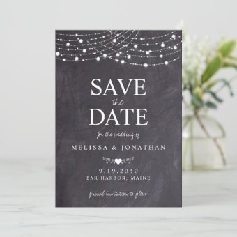 Rustic String Lights Slate Chalkboard Wedding Save Save The Date | Zazzle