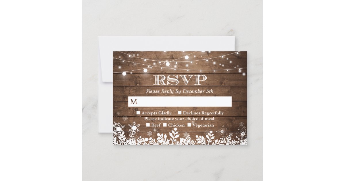 Rustic String Lights Snowflakes Winter RSVP | Zazzle