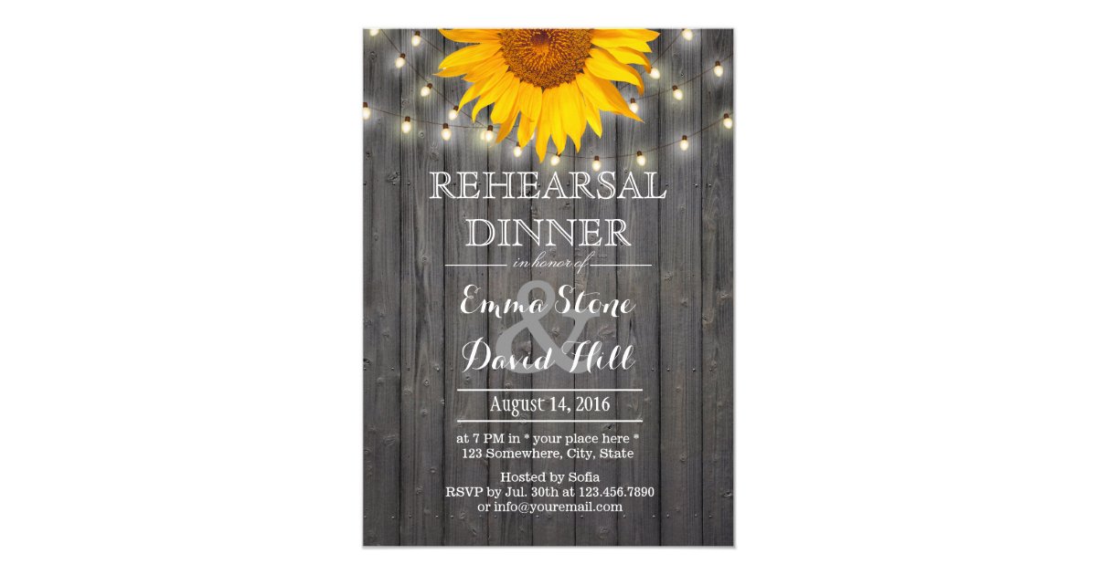 Rustic String Lights & Sunflower Rehearsal Dinner Invitation | Zazzle.com