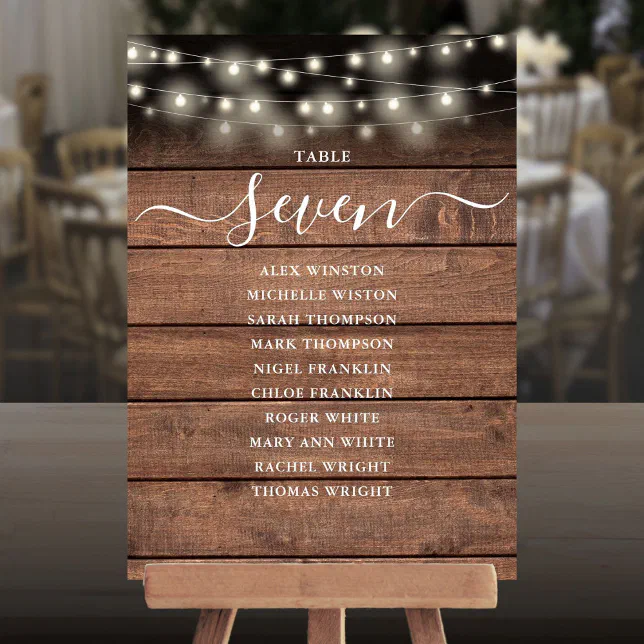 Rustic String Lights Table Number Seating Chart | Zazzle