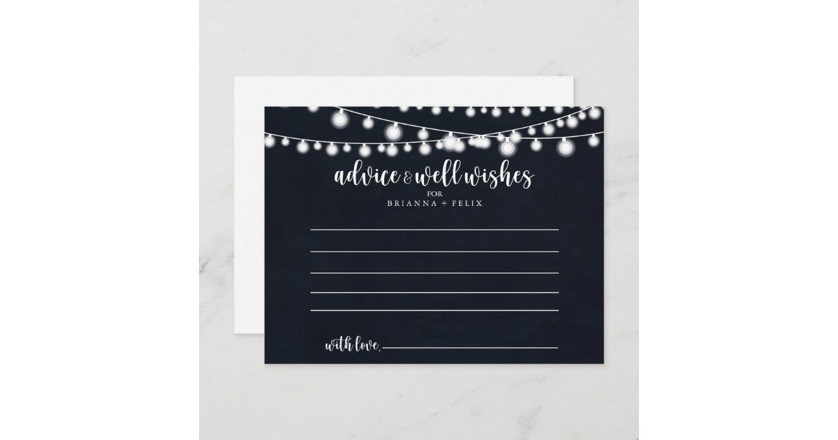 Rustic String Lights Wedding Advice Card | Zazzle
