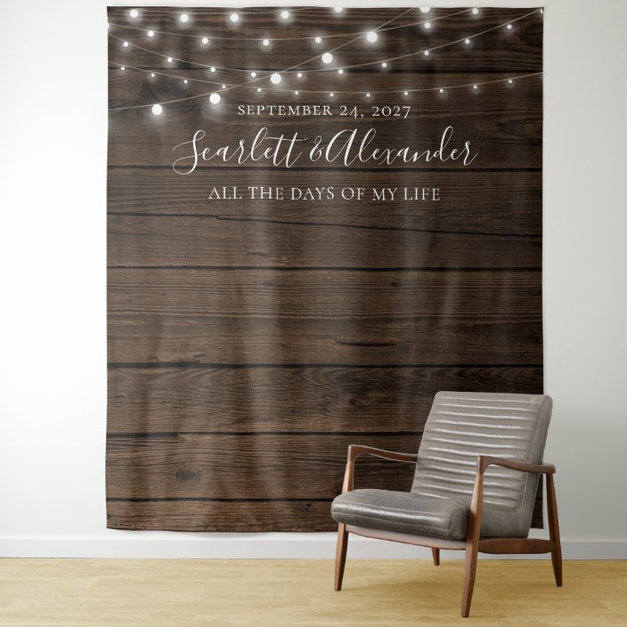 Rustic String Lights Wedding Backdrop | Zazzle.com