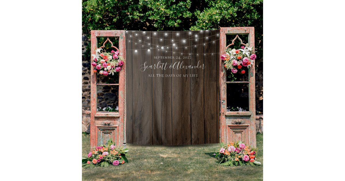Rustic String Lights Wedding Backdrop | Zazzle
