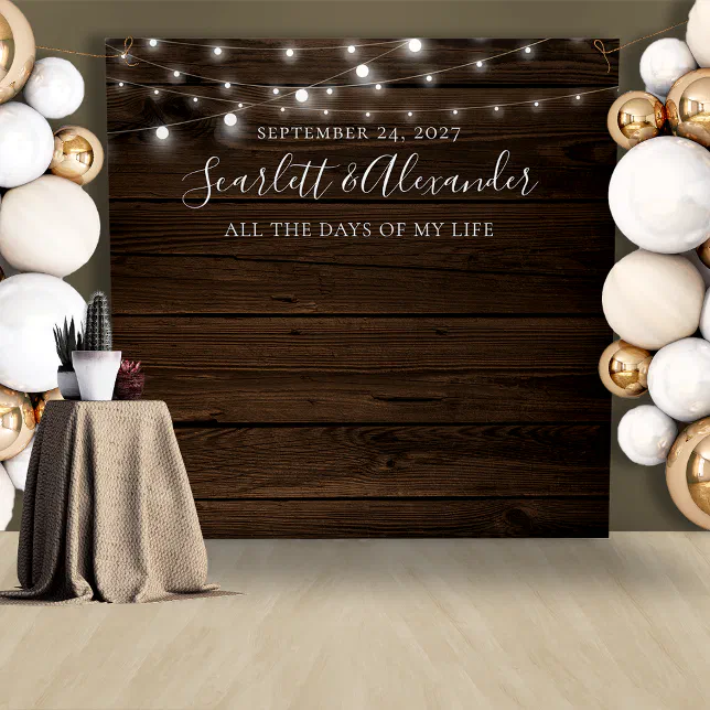 Rustic String Lights Wedding Backdrop | Zazzle