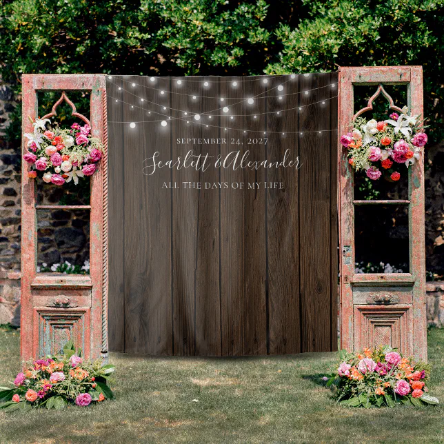 Rustic String Lights Wedding Backdrop | Zazzle