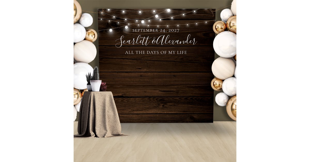 Rustic String Lights Wedding Backdrop | Zazzle