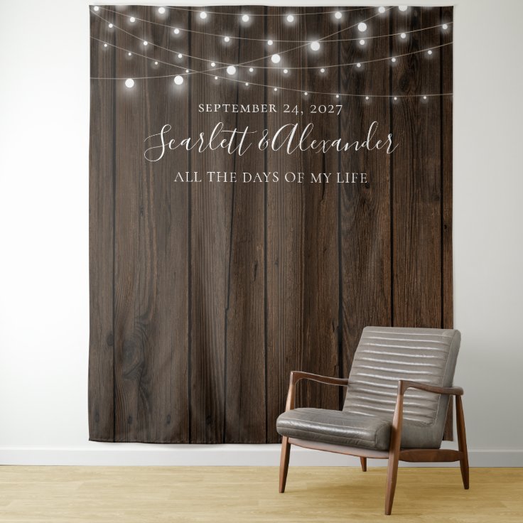 Rustic String Lights Wedding Backdrop | Zazzle