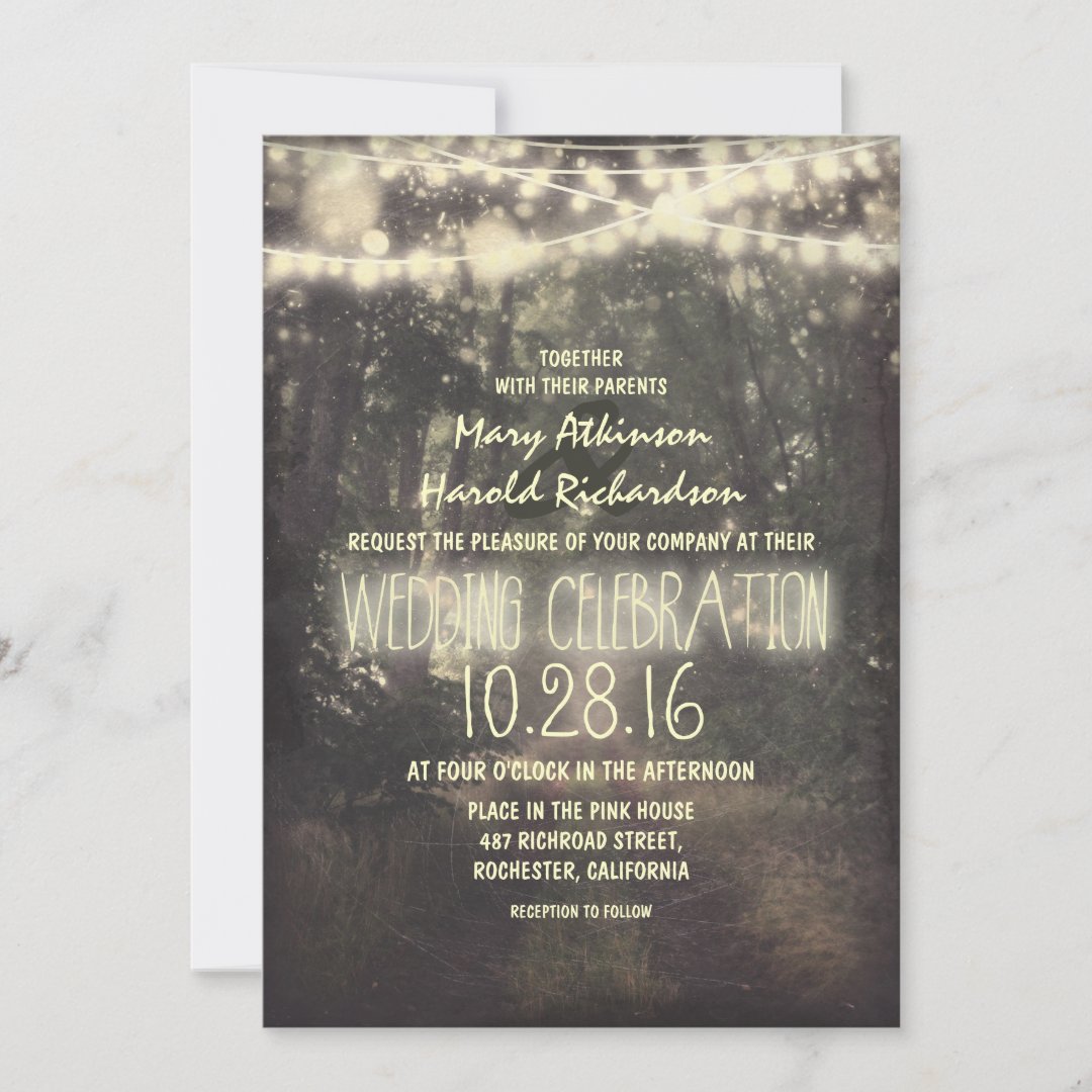 rustic string lights wedding invitation | Zazzle