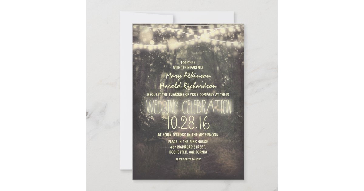 rustic string lights wedding invitation | Zazzle