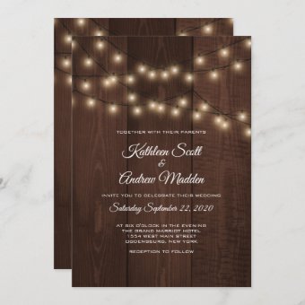 Rustic string lights wedding invitation | Zazzle
