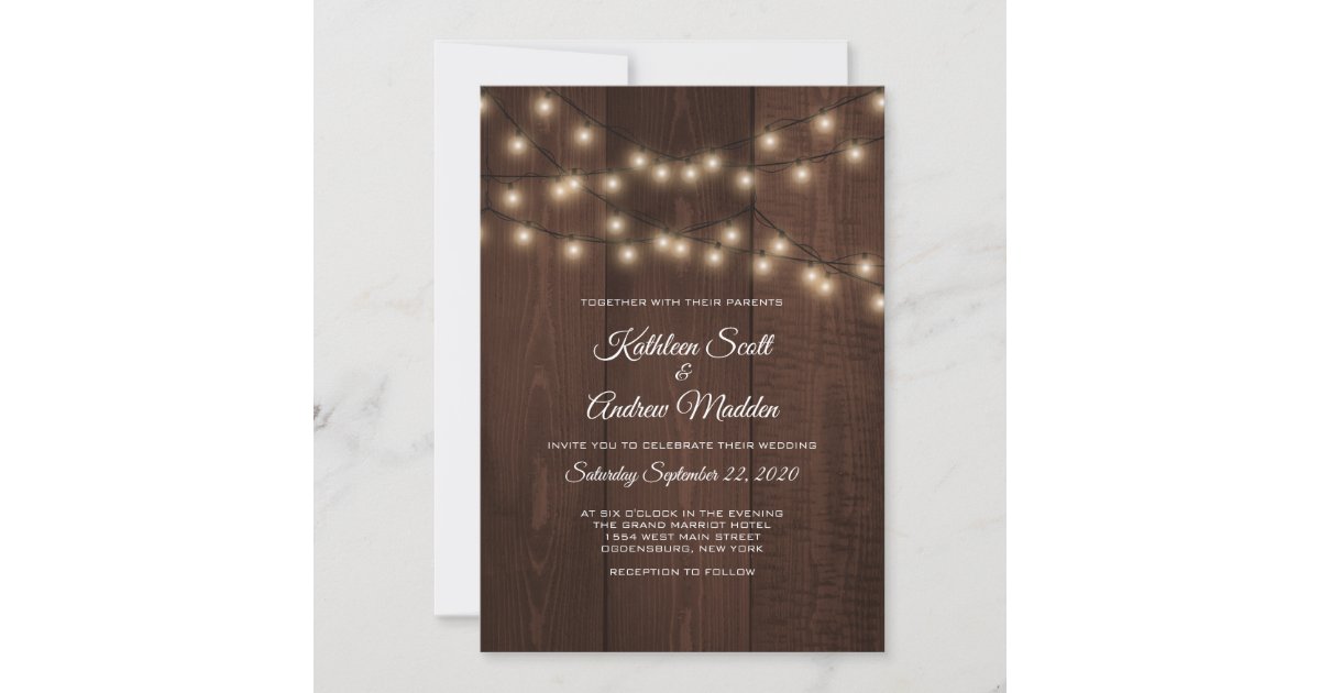 Rustic string lights wedding invitation | Zazzle