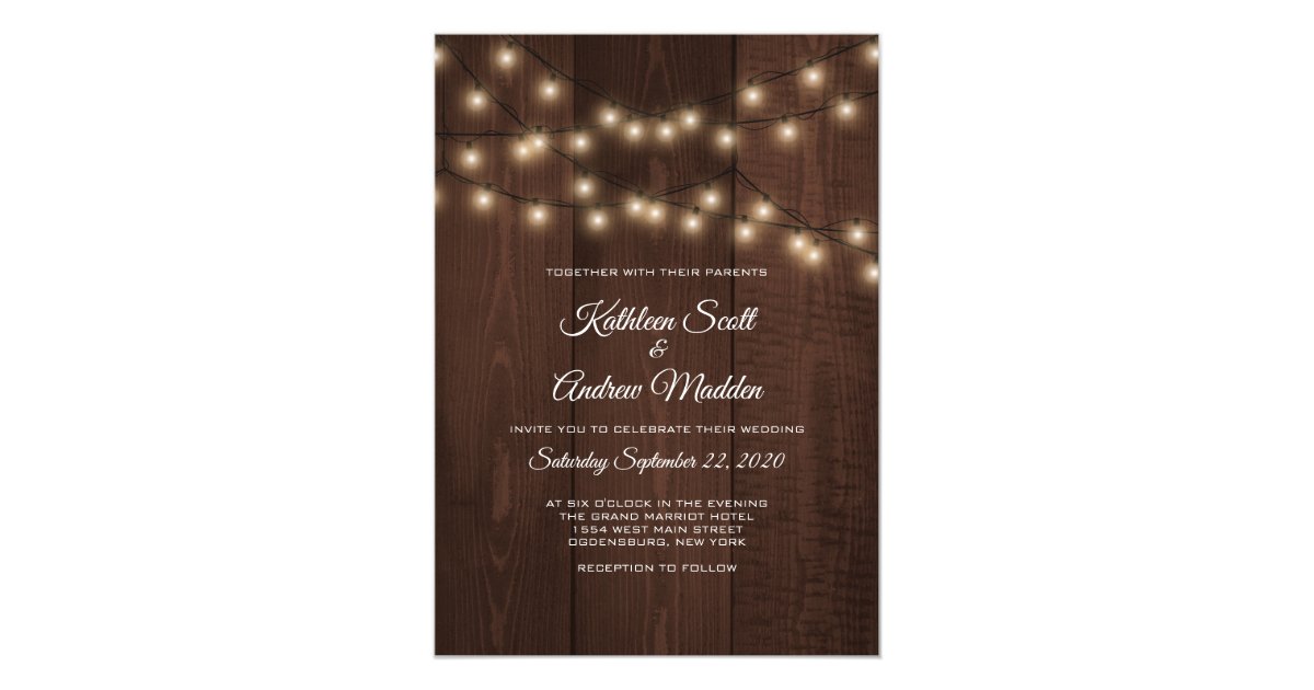 Rustic string lights wedding invitation | Zazzle.com