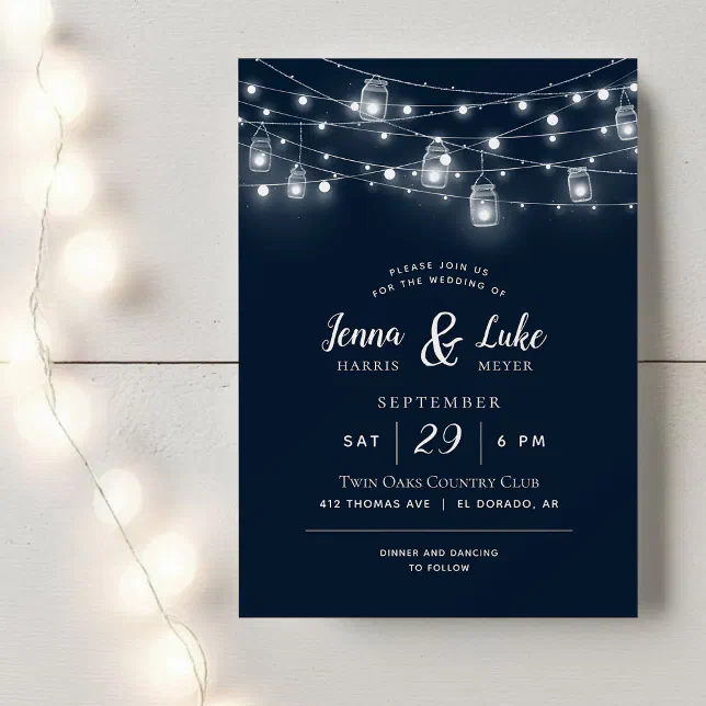 Rustic String Lights Wedding Invitation | Zazzle