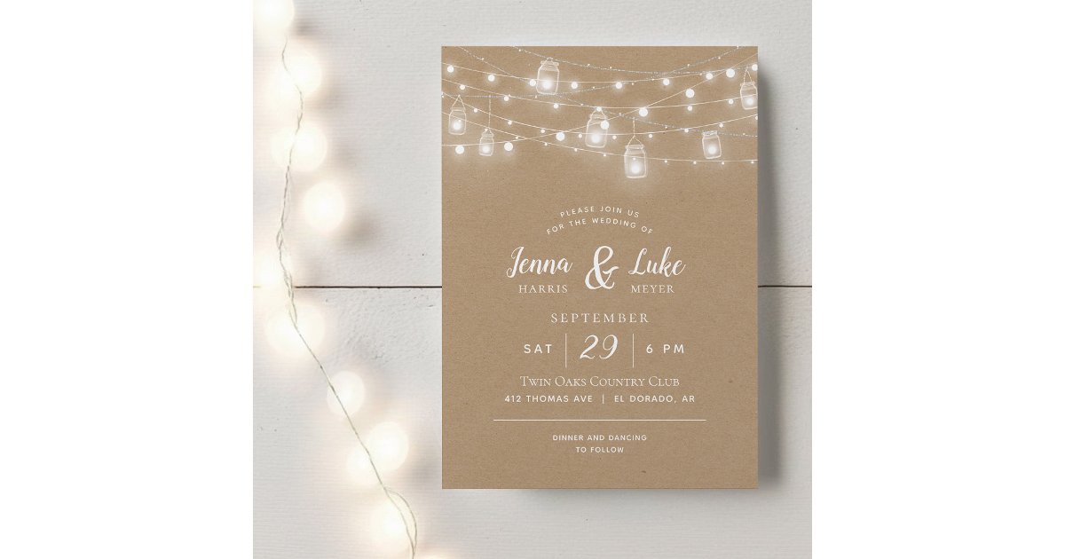 Rustic String Lights Wedding Invitation | Zazzle