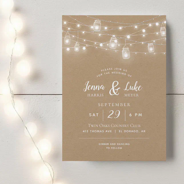 Rustic String Lights Wedding Invitation | Zazzle
