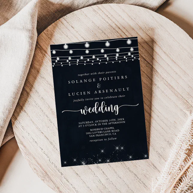 Rustic String Lights Wedding Invitation | Zazzle
