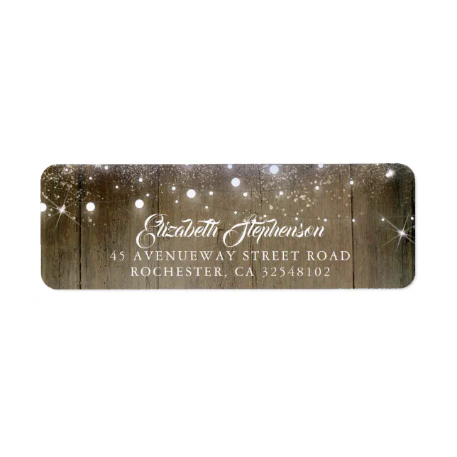 Rustic String Lights Wedding Label | Zazzle