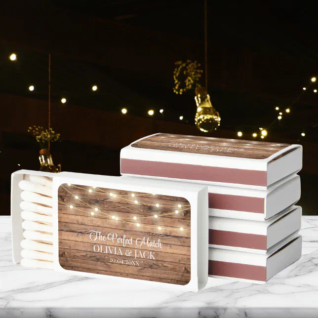 Rustic String Lights Wedding Matchboxes Favor | Zazzle