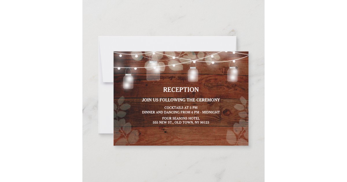 Rustic String Lights Wedding Reception Card | Zazzle