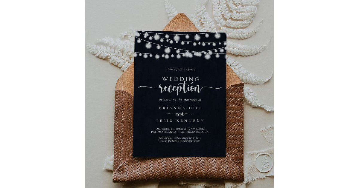 Rustic String Lights Wedding Reception Invitation | Zazzle
