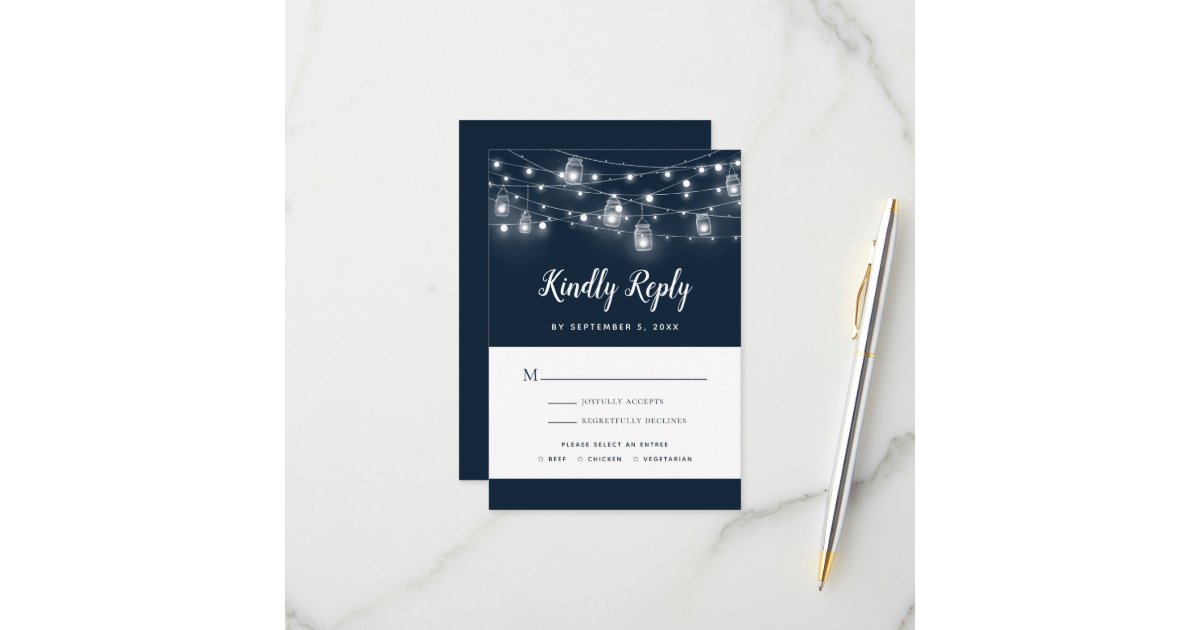 Rustic String Lights Wedding RSVP Card | Zazzle
