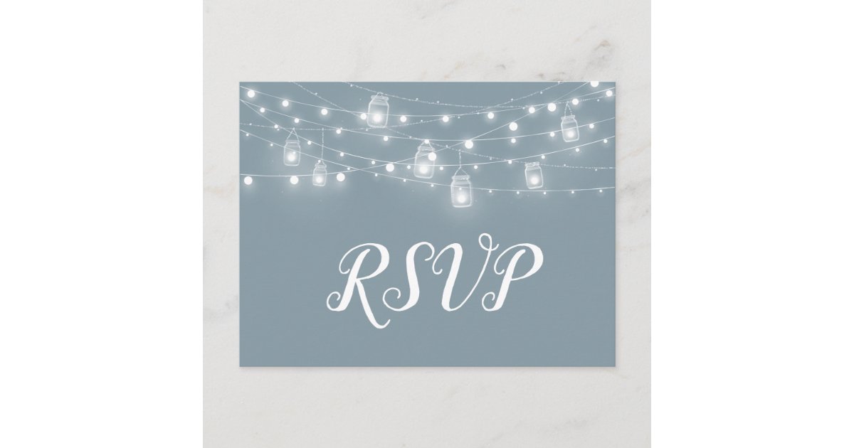 Rustic String Lights Wedding RSVP Postcard | Zazzle