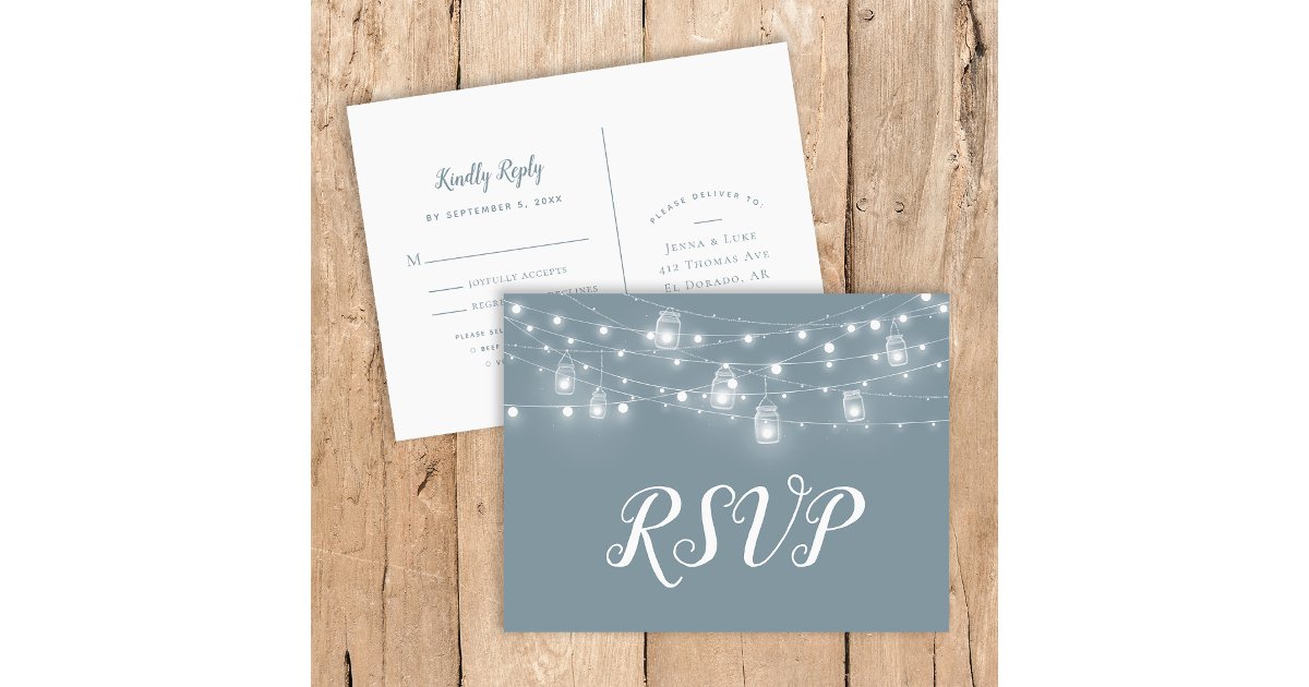Rustic String Lights Wedding RSVP Postcard | Zazzle