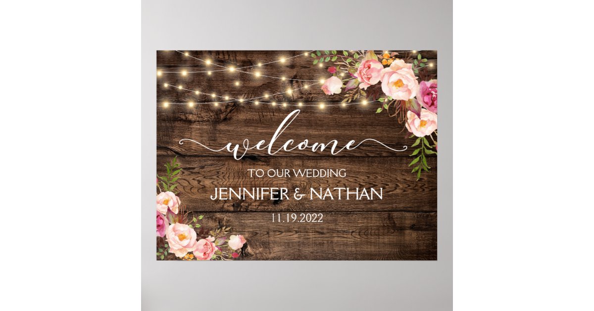 Rustic String Lights Wedding Welcome Sign | Zazzle