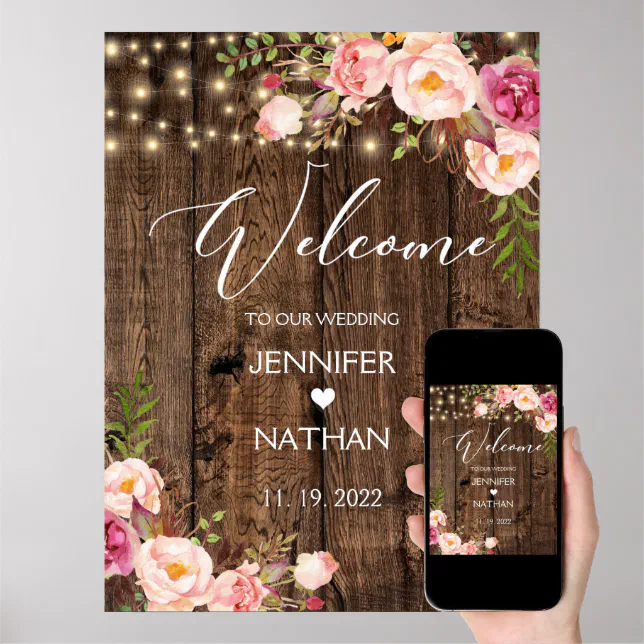 Rustic String Lights Wedding Welcome Sign | Zazzle