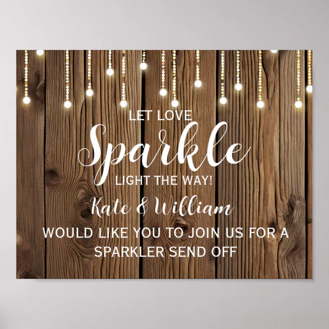 Rustic String of lights sparkler send off wedding Poster | Zazzle