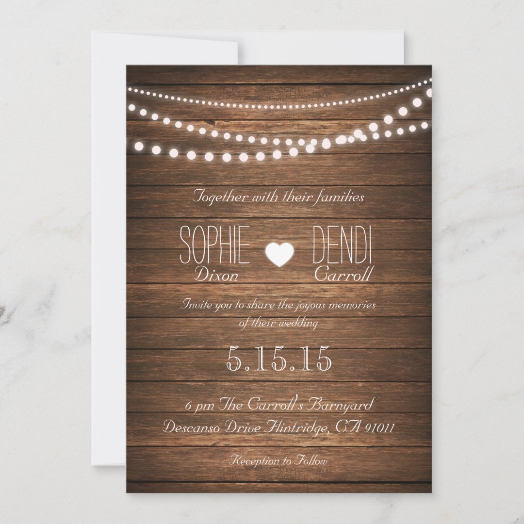 Rustic String of Lights Wedding Invitation | Zazzle