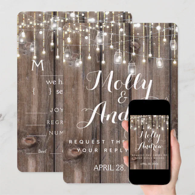 Rustic string of lights wedding RSVP CARD INVITER | Zazzle