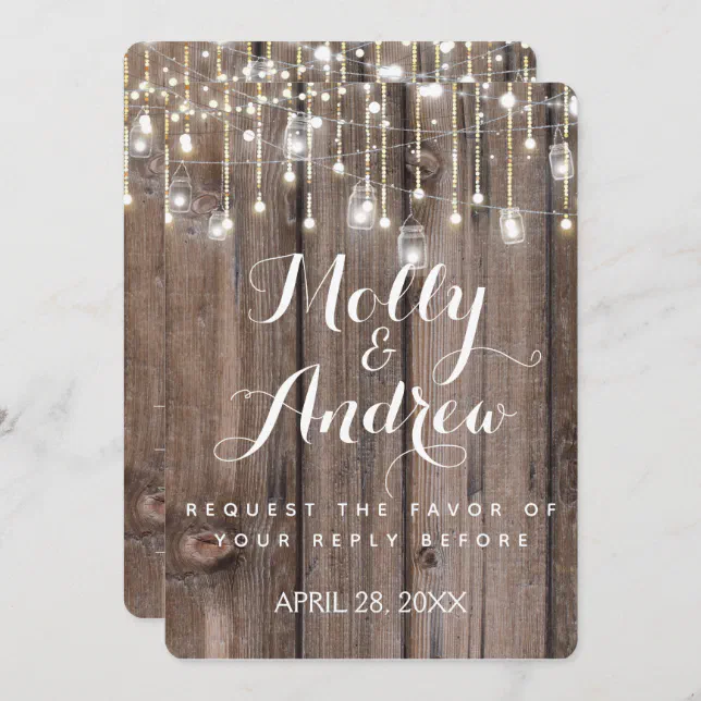 Rustic string of lights wedding RSVP CARD INVITER | Zazzle