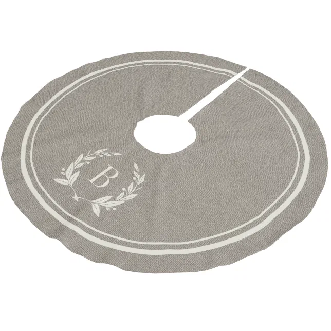 Rustic Stripes and Wreath Monogram Tree Skirt | Zazzle