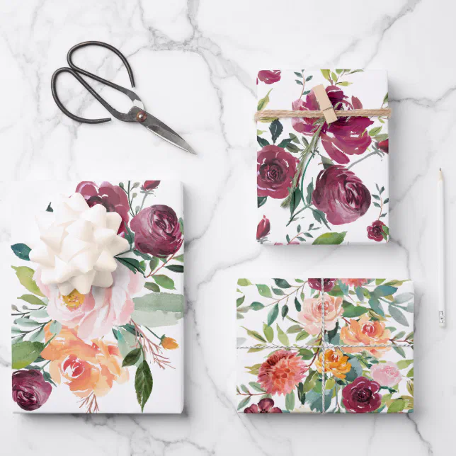 Rustic Stylish Floral Bouquets Wrapping Paper Sheets | Zazzle