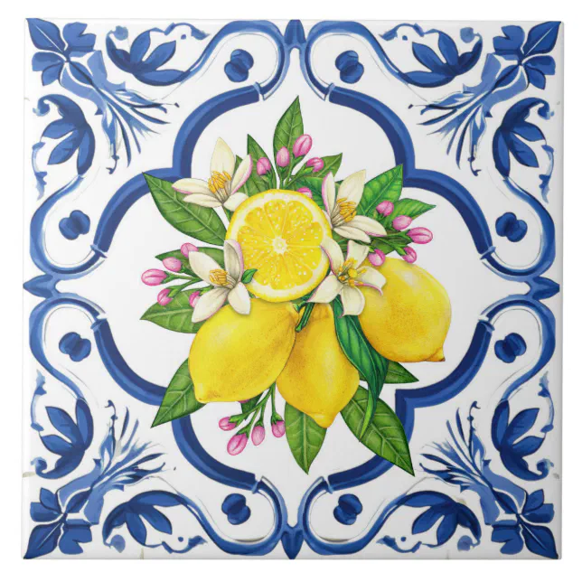 Rustic Stylish Mediterranean Lemon Ceramic Tile | Zazzle