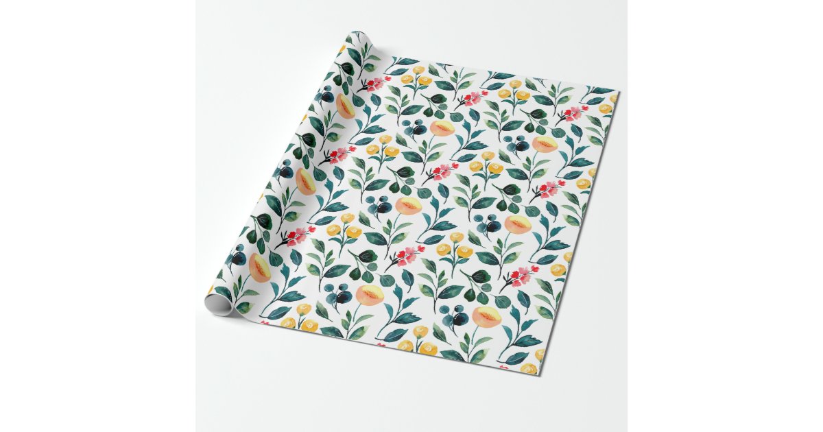 Rustic Stylish Yellow Watercolor Flowers Pattern Wrapping Paper | Zazzle