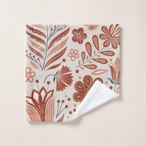 Rustic Stylized Terracotta Floral Pattern Bath Towel Set | Zazzle