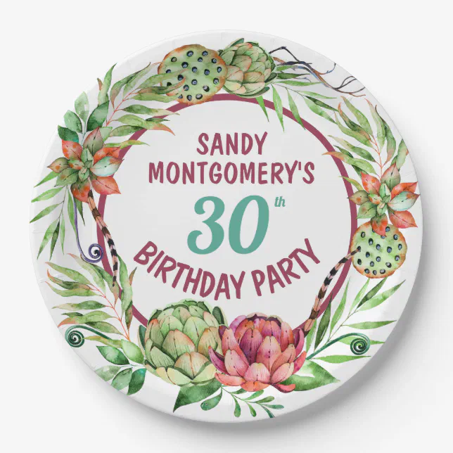 Rustic Succulent Floral 30th Birthday -Paper Plate | Zazzle