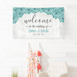 Rustic Succulent Floral Barn Wood Wedding Welcome Banner | Zazzle