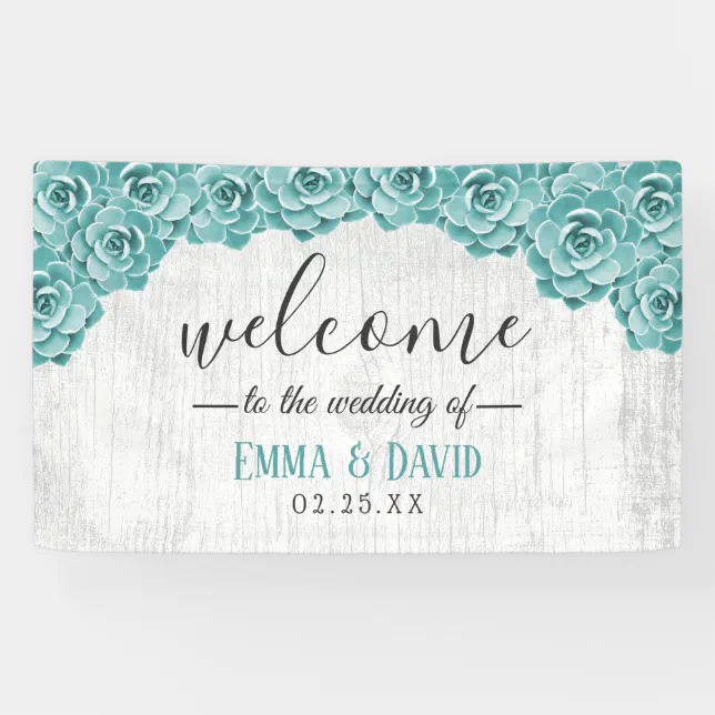 Rustic Succulent Floral Barn Wood Wedding Welcome Banner | Zazzle
