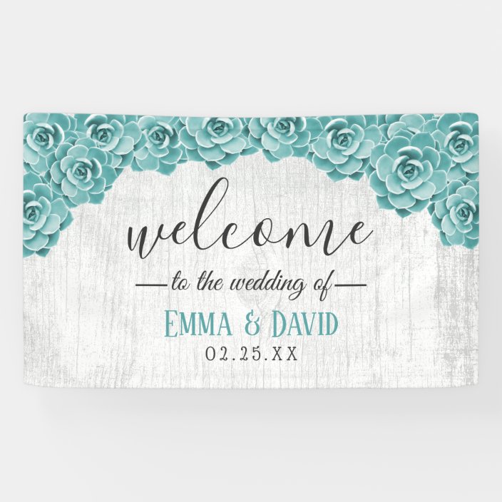 Rustic Succulent Floral Barn Wood Wedding Welcome Banner | Zazzle.com