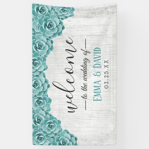 Rustic Succulent Floral Barn Wood Wedding Welcome Banner | Zazzle