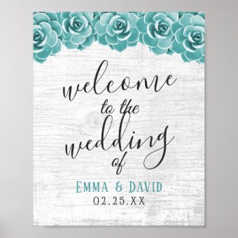 Rustic Succulent Floral Barn Wood Wedding Welcome Poster | Zazzle