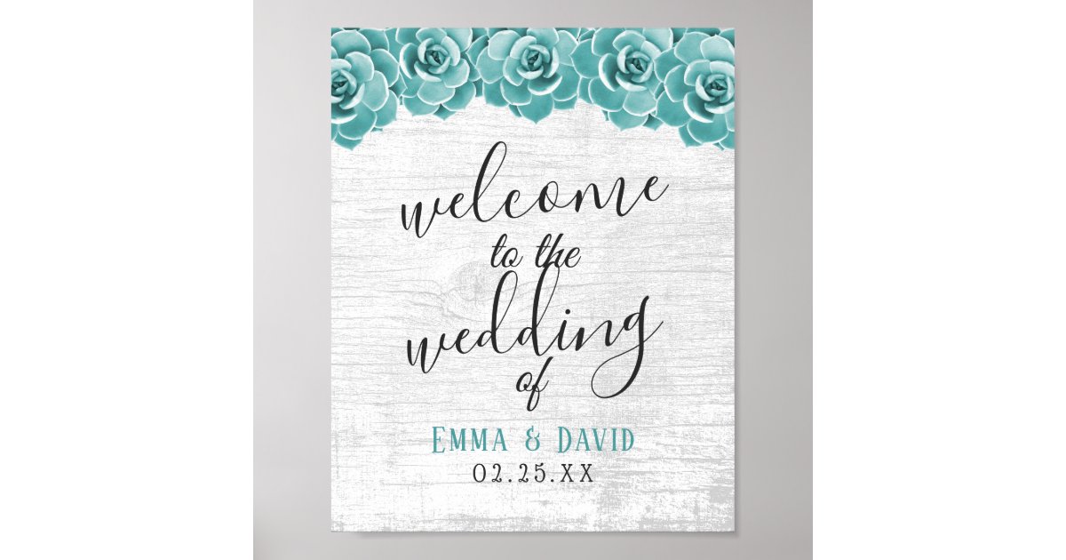 Rustic Succulent Floral Barn Wood Wedding Welcome Poster | Zazzle