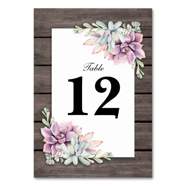 Rustic Succulent Floral Wedding Table Numbers | Zazzle
