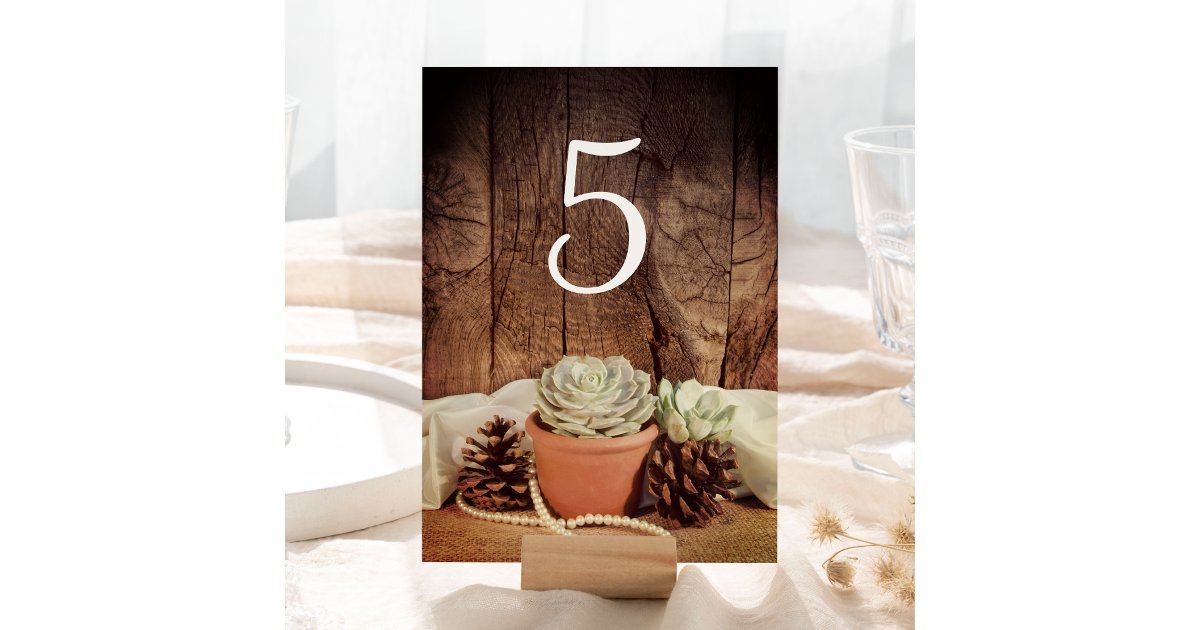 Rustic Succulents Barn Wood Wedding Table Numbers | Zazzle