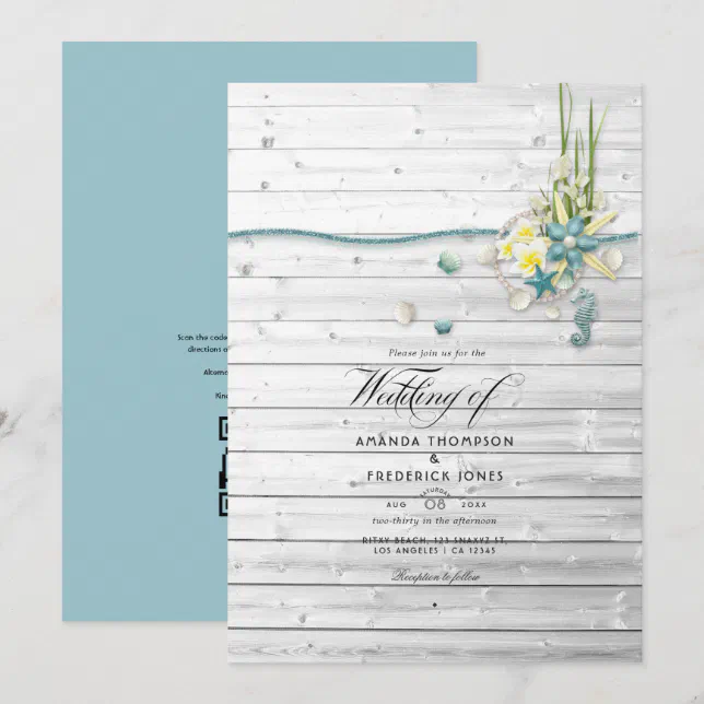 Rustic Summer Beach QR Code RSVP Wedding Invitation | Zazzle