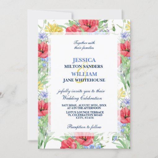 Rustic Summer Colorful Wildflowers Wedding Invitation | Zazzle